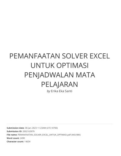 Pemanfaatan Solver Excel Untuk Optimasi Penjadwalan Mata Pelajaran