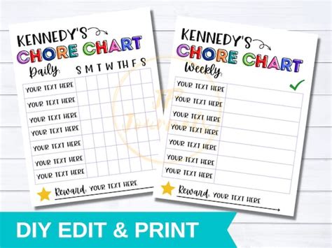 Chore Chart Template Editable And Printable Daily And Weekly Chore