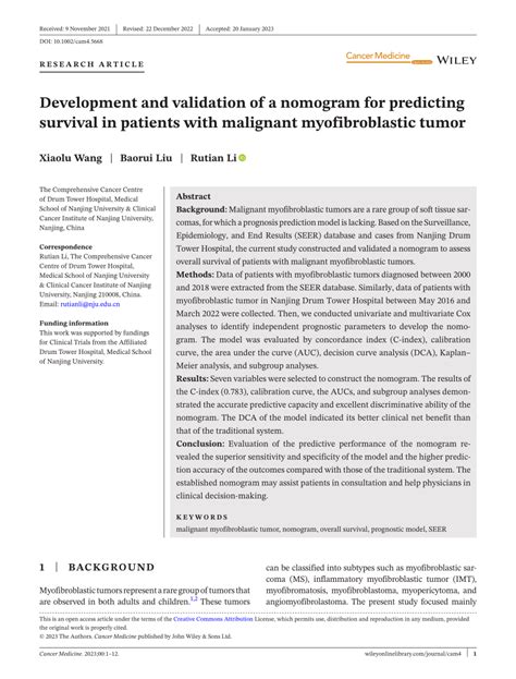 pdf development and validation of a nomogram for predicting survival