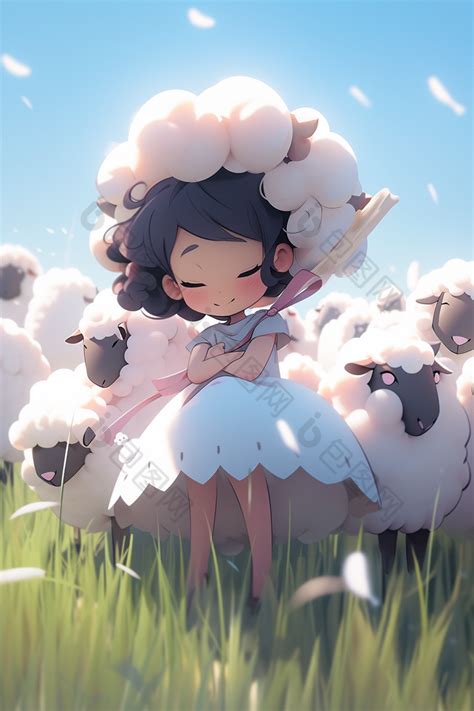 梦幻牧羊图迎风少女牧羊人插画绘画行业高清图片下载 包图网