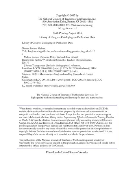 Taking Action Implementing Effective Mathematics Teaching Practices In Grades 9 12 Etcpdf