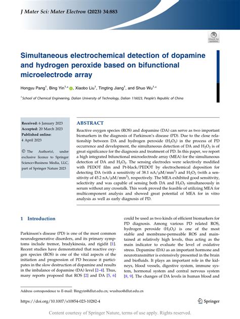 Simultaneous Electrochemical Detection Of Dopamine And Hydrogen Peroxide Based On Bifunctional