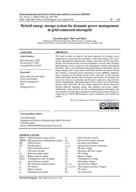 Pdf Hybrid Energy Storage System For Dynamic Power Management In Grid Connected Microgrid