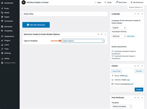 how to translate headers footers with elementor header and footer builder