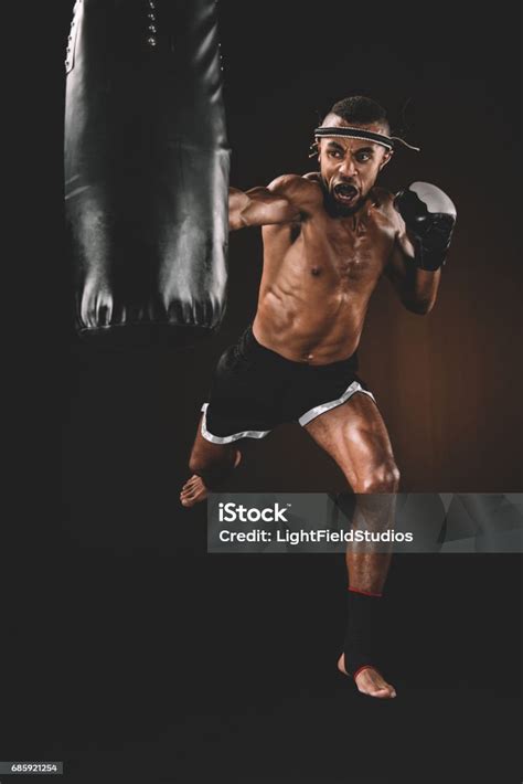 펀치 샌드 백 액션 스포츠 컨셉에 연습 화가 Muay 타이 전투기 권투 글러브에 대한 스톡 사진 및 기타 이미지 권투 글러브