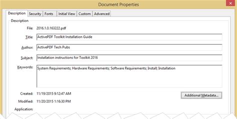 XMP Document Description Metadata