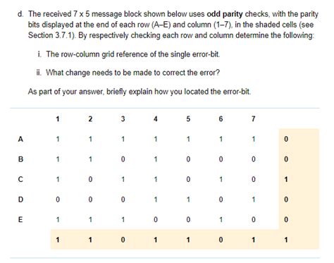 solved d the received 7 x 5 message block shown below uses