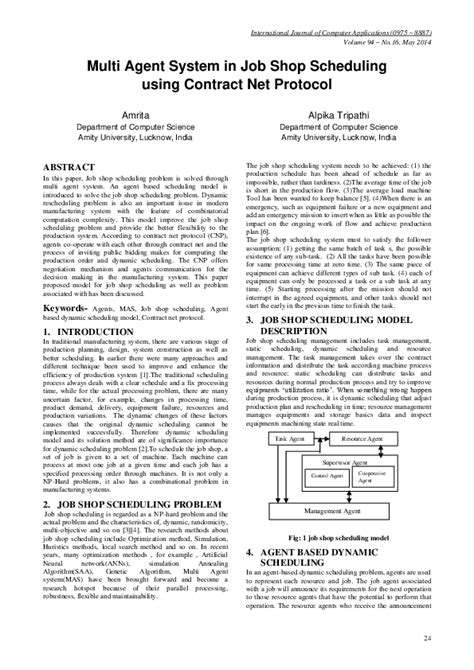 pdf multi agent system in job shop scheduling using contract net protocol