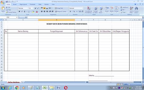 Format Rekap Kebutuhan Barang Inventaris Di Sekolah Antapedia