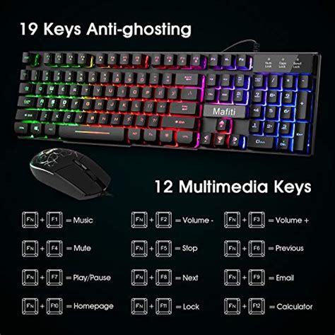 Mafiti Gaming Keyboard And Mouse Combo Wired Rgb Backlit Computer Keyboard With Usb Rgb Gaming