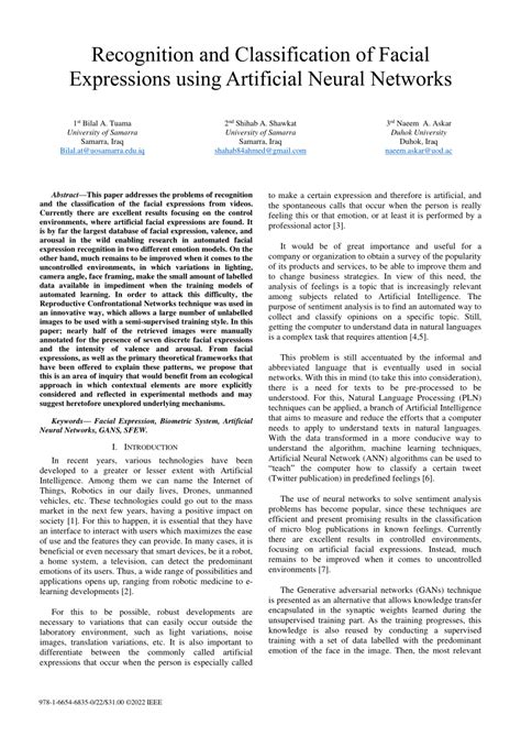 Pdf Recognition And Classification Of Facial Expressions Using Artificial Neural Networks