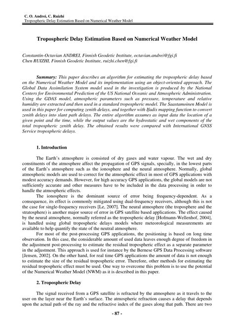 pdf tropospheric delay estimation based on numerical weather model