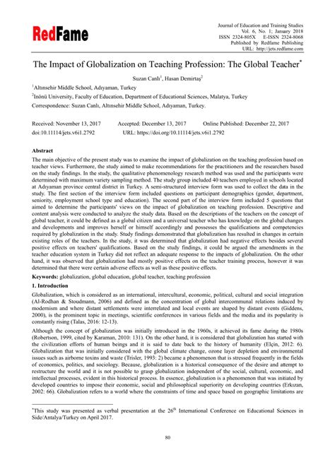 Pdf The Impact Of Globalization On Teaching Profession The Global