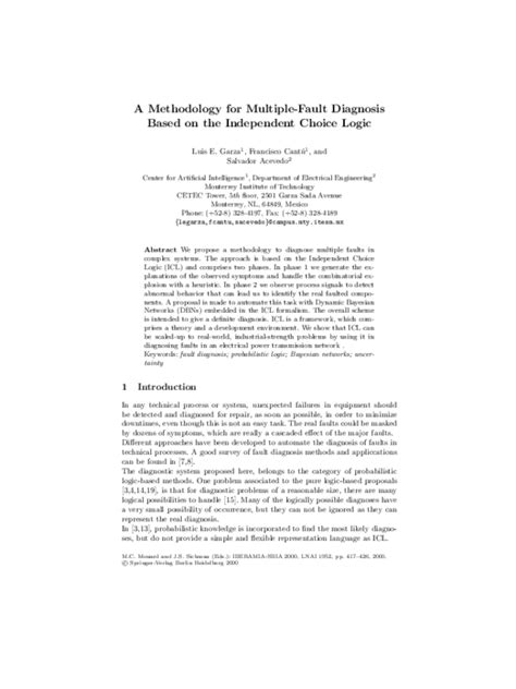 Pdf A Methodology For Multiple Fault Diagnosis Based On The