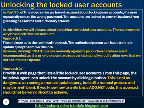 Sql Server Net And C Video Tutorial Part 94 Unlocking The User