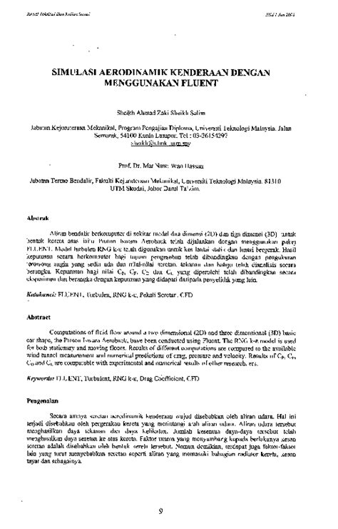 pdf simulasi aerodinamik kenderaan dengan menggunakan fluent mat