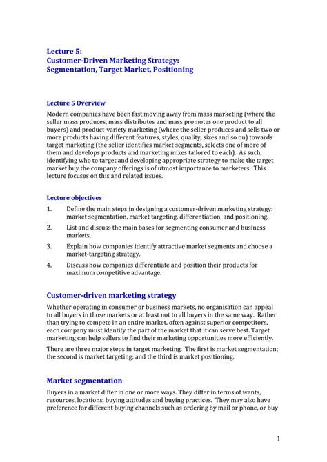 Marketing Fundamentals Lecture 5 Summary Notes Mark1012 Marketing