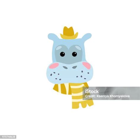 모자에 문화 하마 귀여운 만화 캐릭터 의류 섬유 엽서 문구 제품 및 기타 것들 멋진 그림은 아이들의 제품에 적합합니다 벡터 그림입니다 귀여운에 대한 스톡 벡터 아트 및 기타