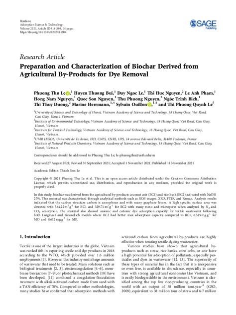 Pdf Preparation And Characterization Of Biochar Derived From Agricultural By Products For Dye