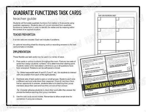 Quadratic Functions Task Cards Activity By Math Beach Solutions TpT