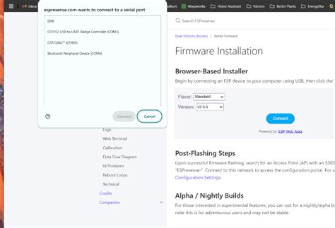 Esp32 Will Not Connect For Firmware Install Third Party Integrations