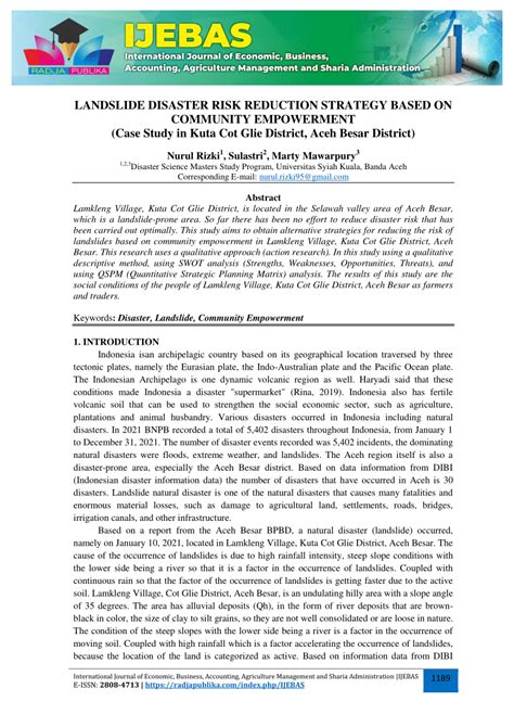 Pdf Landslide Disaster Risk Reduction Strategy Based On Community