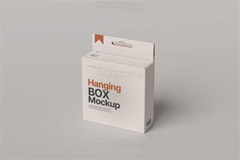 4款质感极简悬挂纸盒包装盒挂盒psd样机hanging Box Mockup 安鱼设计资源丨优质平面设计资源共享站