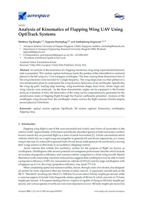pdf analysis of kinematics of flapping wing uav using optitrack … · 2020 6 22 · a common