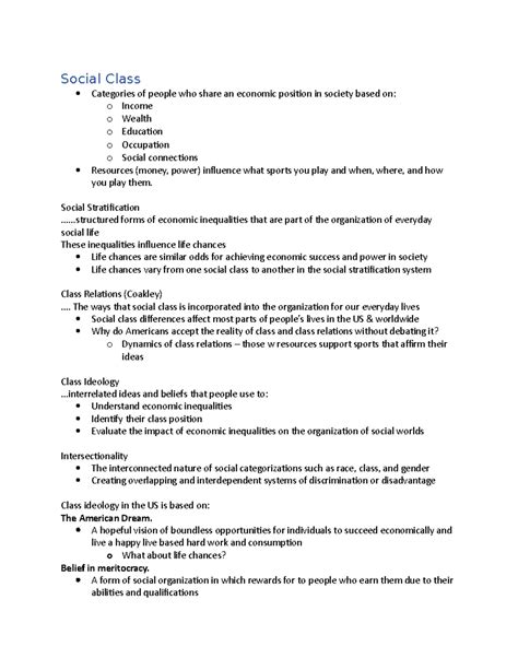 Social Class Social Class Categories Of People Who Share An Economic