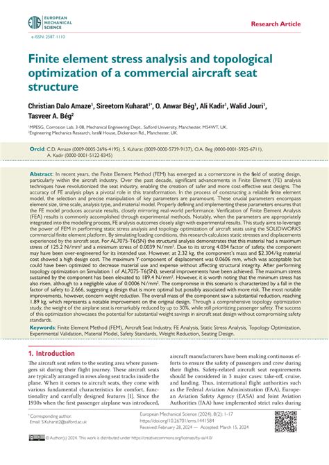 Pdf Finite Element Stress Analysis And Topological Optimization Of A Commercial Aircraft Seat Pdf Finite Element Stress Analysis And Topological Optimization Of A Commercial Aircraft Seat
