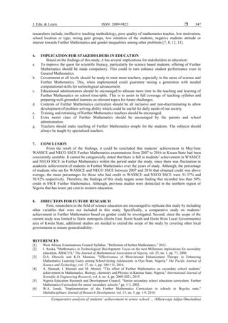 Comparative analysis of students’ achievement in senior school certificate further mathematics ...