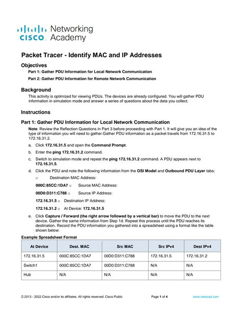 SOLUTION 9 1 3 Packet Tracer Identify Mac And Ip Addresses Studypool