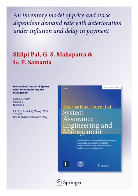 Pdf An Inventory Model Of Price And Stock Dependent Demand Rate With Deterioration Under