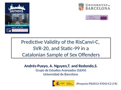 Pdf Predictive Validity Of The Riscanvi C Svr 20 And Static 99 In A