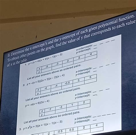 B Determine The X Intercepts And The Y Intercept Of Each Given