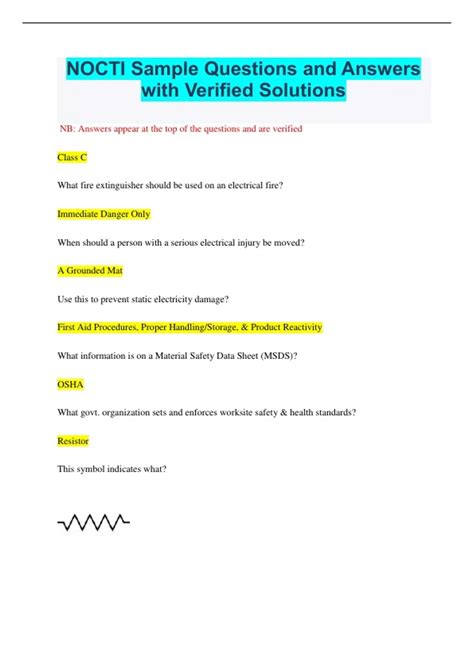 Nocti Sample Questions And Answers With Verified Solutions Nocti