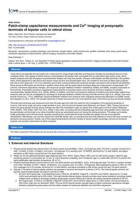 Pdf Patch Clamp Capacitance Measurements And Ca2 Imaging At Single Nerve Terminals In Retinal