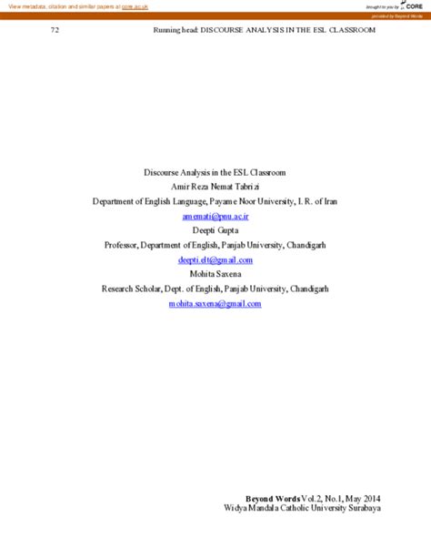 Pdf Discourse Analysis In The Esl Classroom