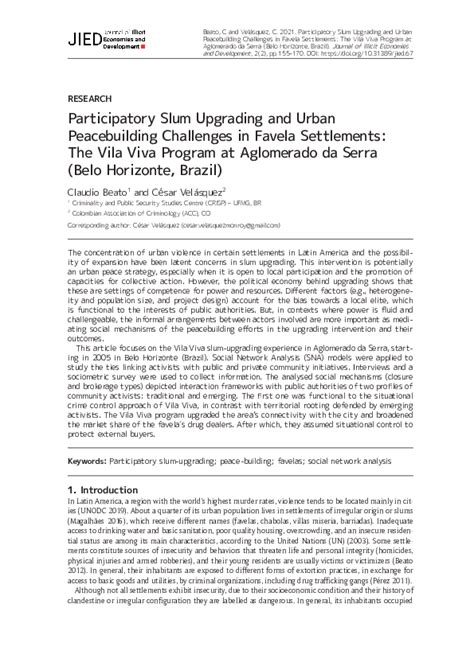 Pdf Participatory Slum Upgrading And Urban Peacebuilding Challenges In Favela Settlements The