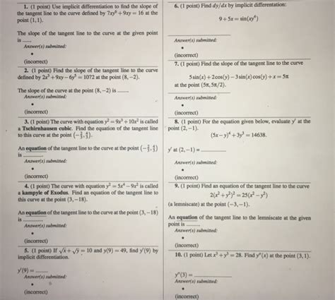 solved 1 1 point use implicit differentiation to find the