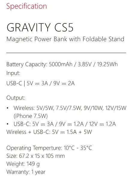 ADAM Elements GRAVITY CS10 Magnetic Power Bank With Foldable Stand User Manual