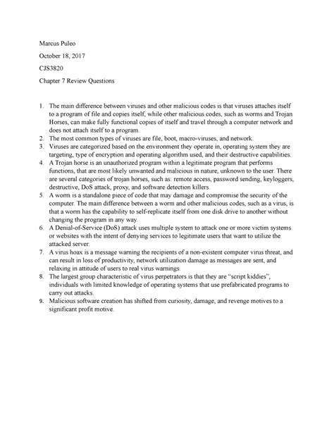 Chapter 7 Review Questions Marcus Puleo October 18 2017 Cjs3820