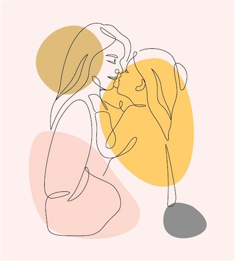 Мать держит своего ребенка в стиле минимального линейного искусства Премиум векторы