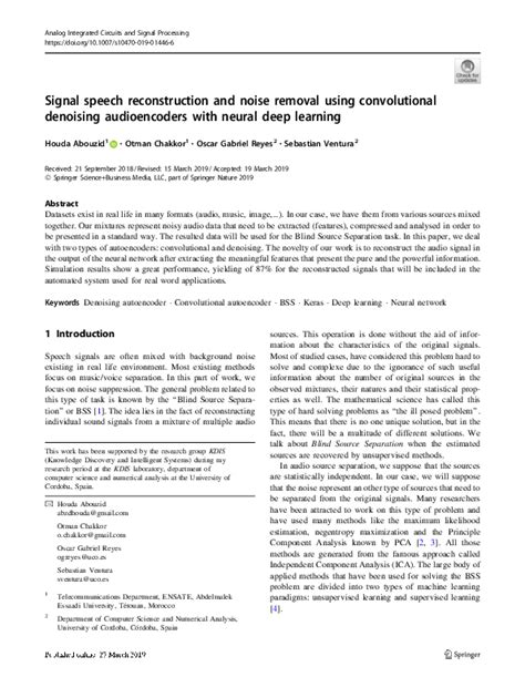 Pdf Signal Speech Reconstruction And Noise Removal Using