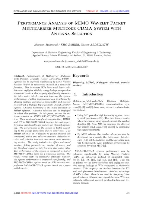 Pdf Performance Analysis Of Mimo Wavelet Packet Multicarrier Multicode Cdma System With