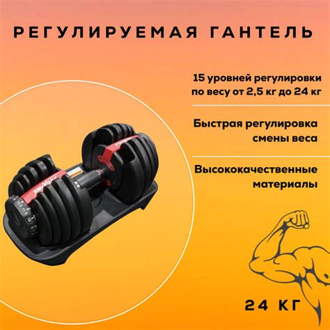 Гантели ProXima Регулируемая Gigant 24кг, 1 шт. по 24 кг, черный ...