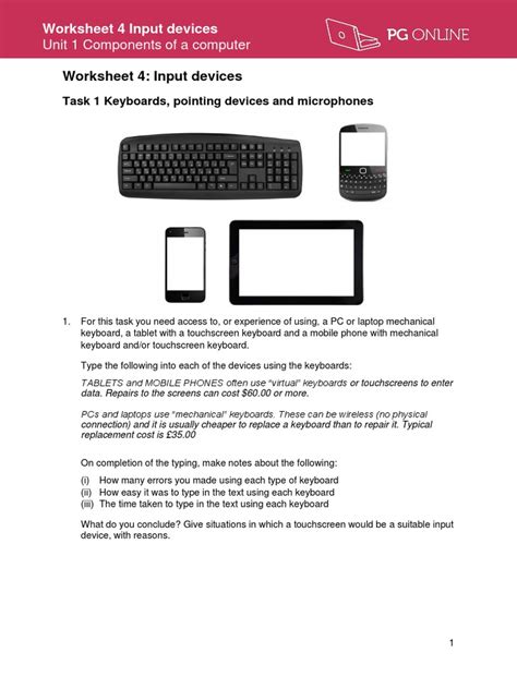Computer Components Worksheet 4 Pdf Computer Keyboard Mobile Device