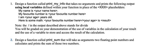 solved 1 design a function called print my info that takes