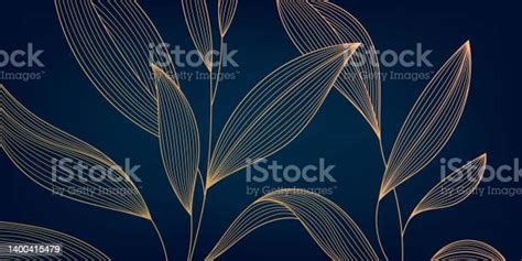 벡터 황금은 식물 현대 아르 데코 벽지 배경을 나뭇잎 인테리어 디자인 섬유 패턴 텍스처 포스터 패키지 포장지 선물 등을위한 라인 디자인 사치 일본식 잎에 대한 스톡 벡터