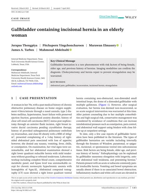 Pdf Gallbladder Containing Incisional Hernia In An Elderly Woman